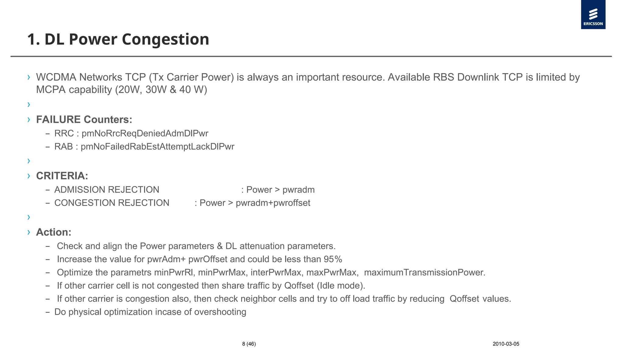 wcdma_Congestion_Analysis part of optimization | PPT | Computer Networking | Computing