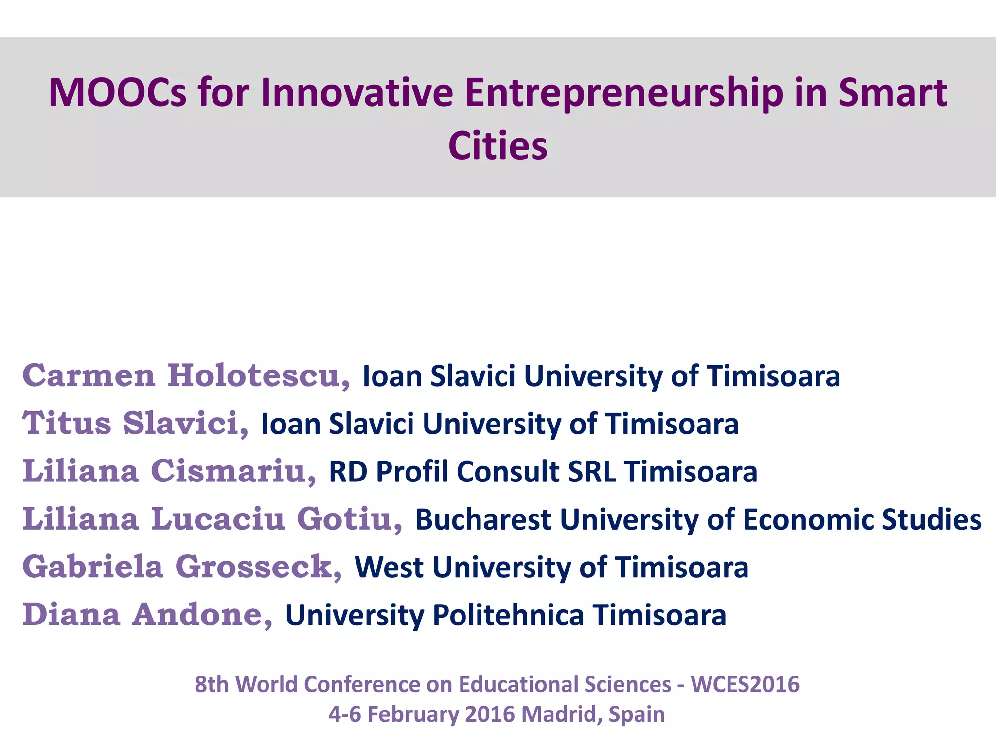 MOOCs for Innovative Entrepreneurship in Smart Cities | PPT