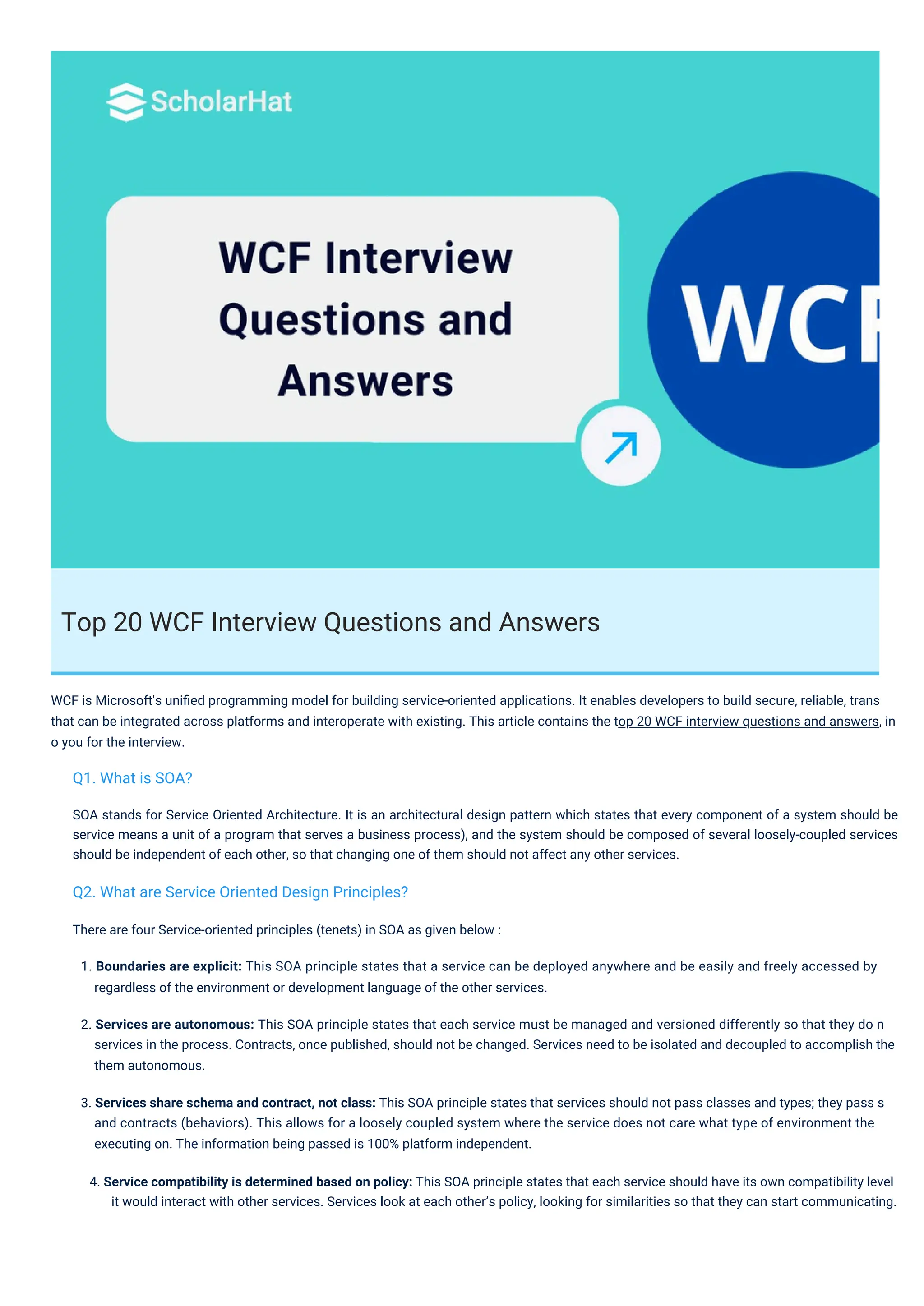 WCF Interview Questions By Scholarhat PDF | PDF