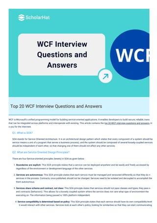 WCF Interview Questions By Scholarhat PDF | PDF