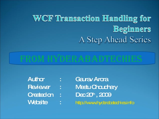 Wcf Transaction Handling | PPS
