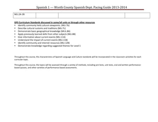 Wchs spanish 1 pacing guide 2013 | DOCX