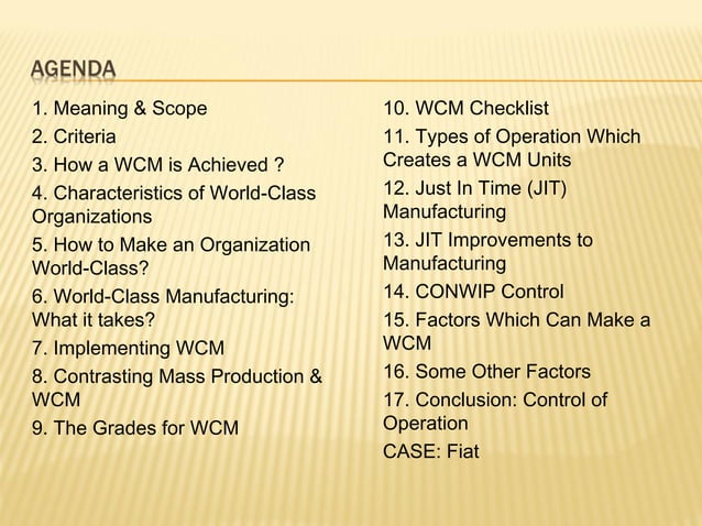 WCM (World Class Manufacturing) | PPT | Logistics | Business