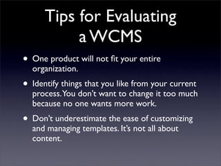 WCMS Evaluation Tips | PDF