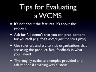 WCMS Evaluation Tips | PDF