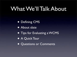 WCMS Evaluation Tips | PDF