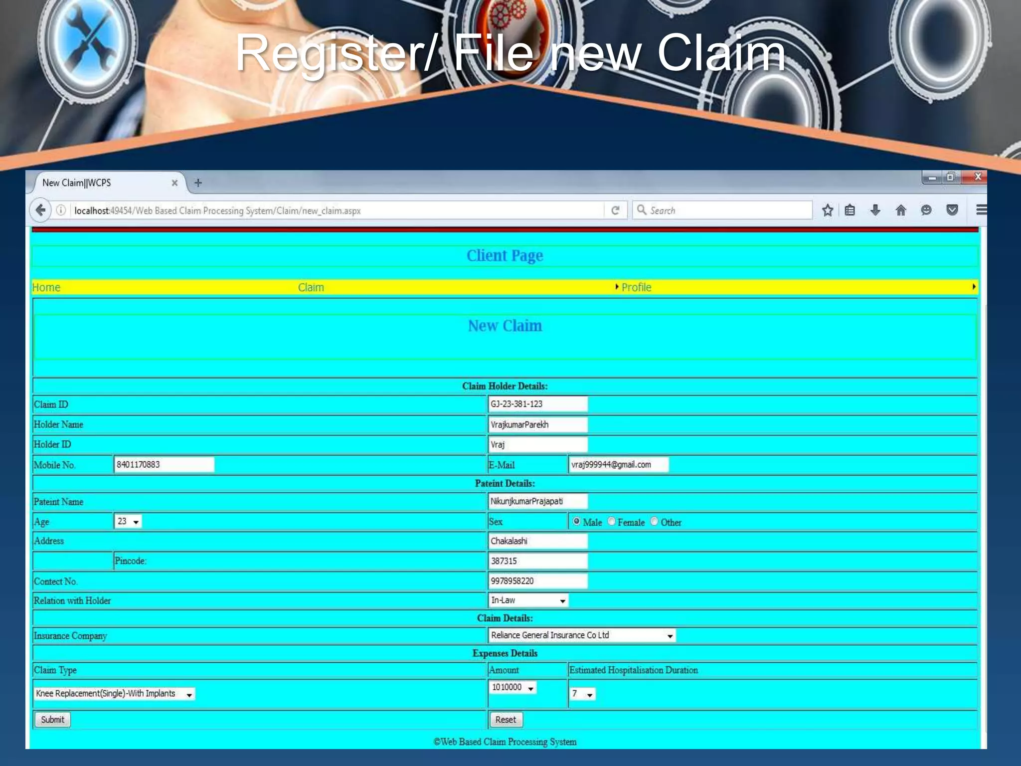 Web Based Claim Processing System | PPTX