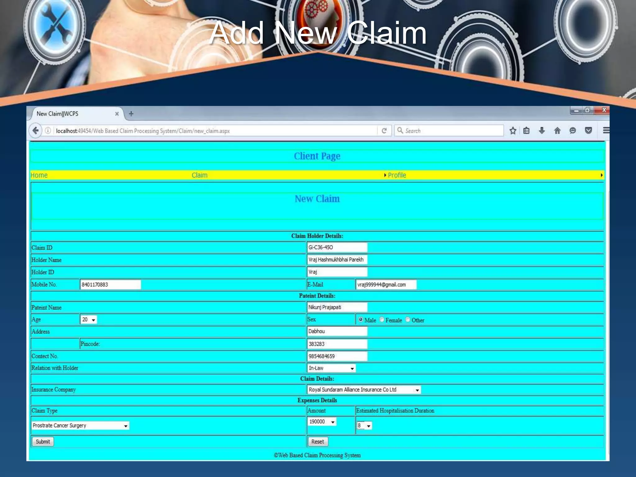 Web Based Claim Processing System | PPTX