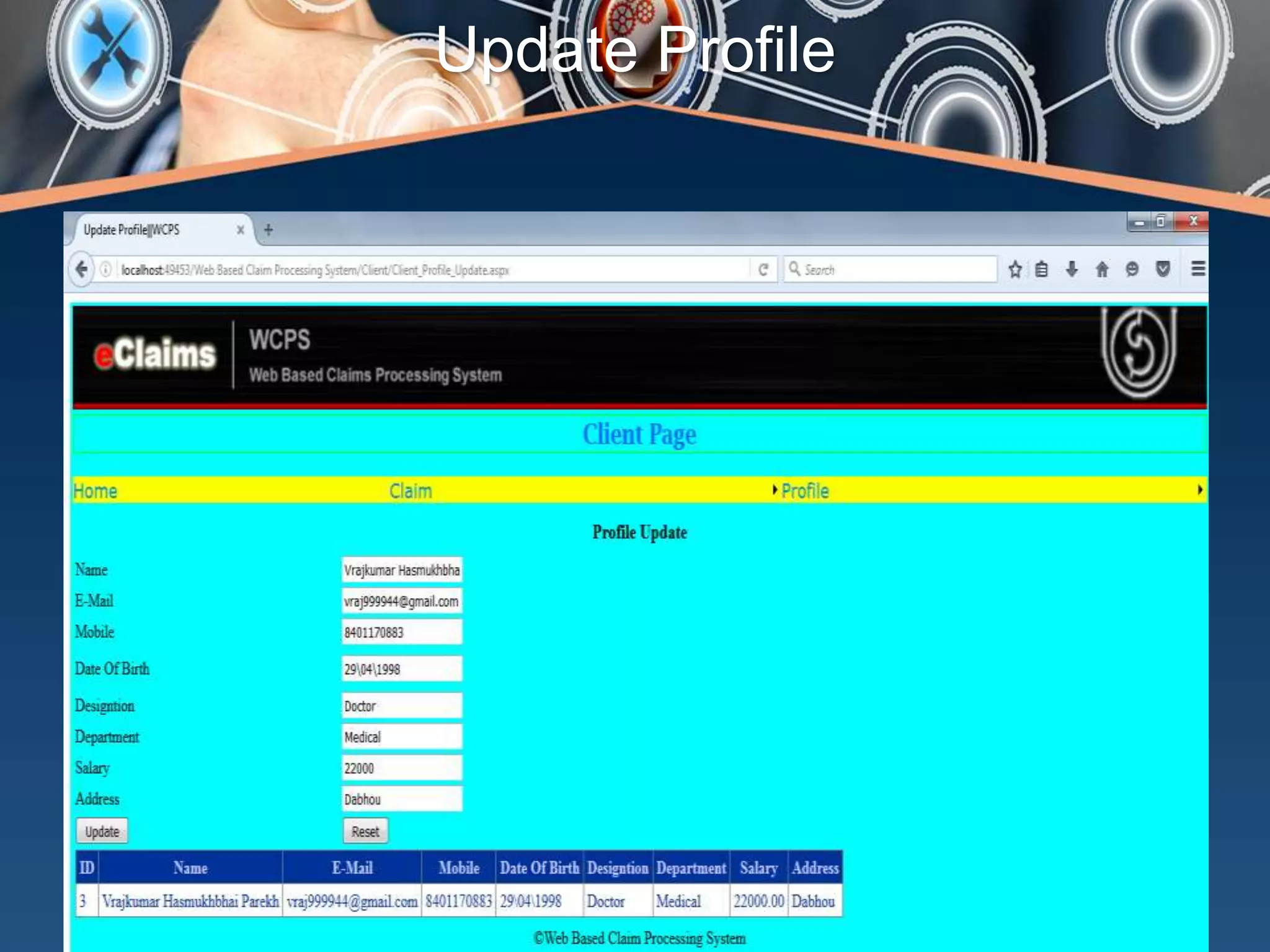 Web Based Claim Processing System | PPTX
