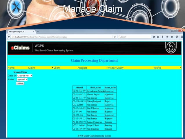 Web Based Claim Processing System | PPTX | Web Development | Internet