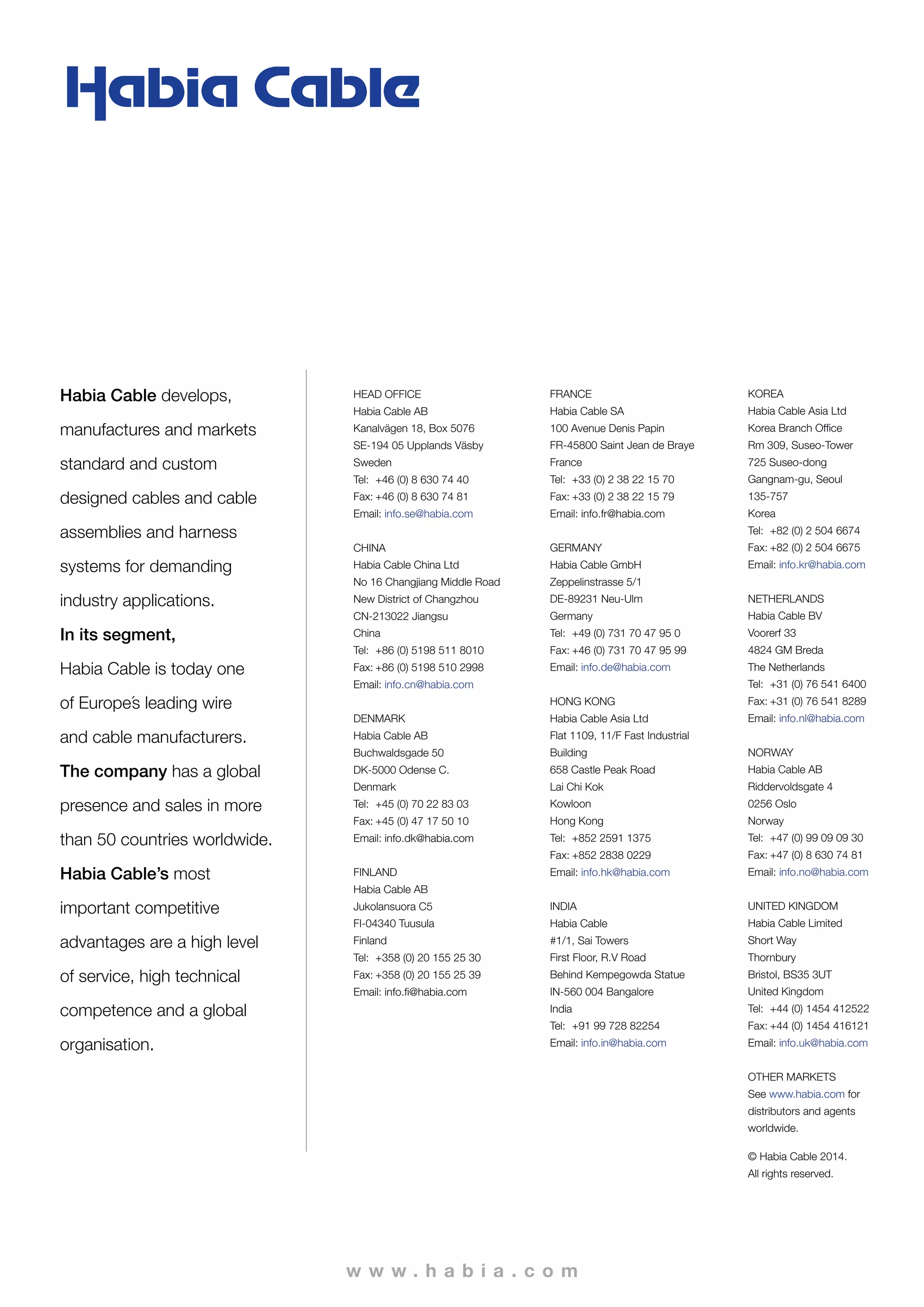 World Class Cable Solutions from Habia Cable | PDF | Manufacturing ...