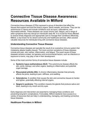 Connective Tissue Disease Awareness: Resources Available in Milford | DOCX