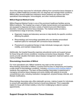 Connective Tissue Disease Awareness: Resources Available in Milford | DOCX