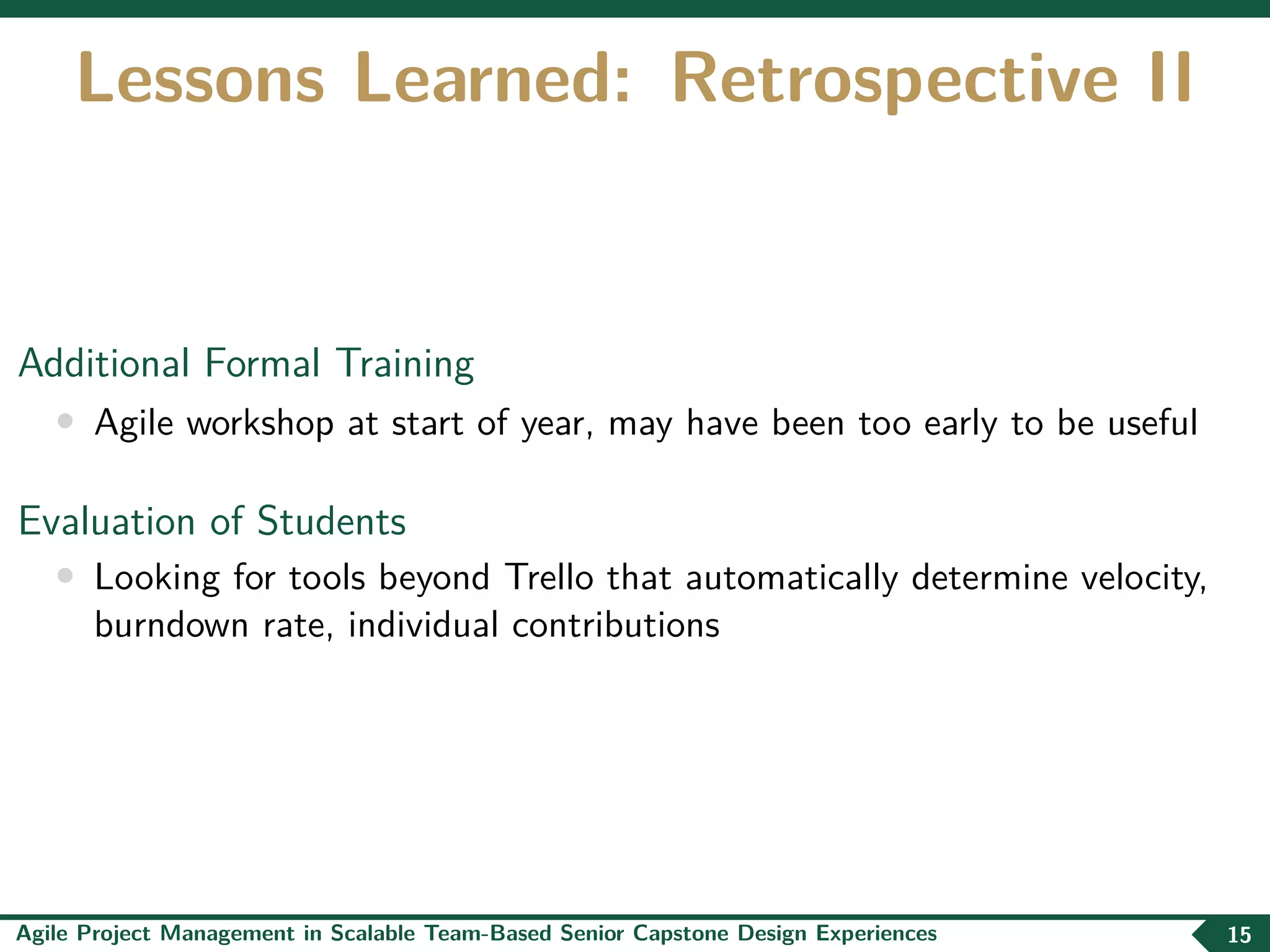 Agile Project Management in Scalable Team-Based Senior Capstone Design ...