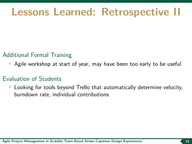 Agile Project Management in Scalable Team-Based Senior Capstone Design ...