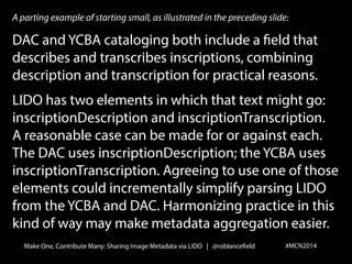 MCN 2014: Make One, Contribute Many: Sharing Image Metadata via LIDO | PPT