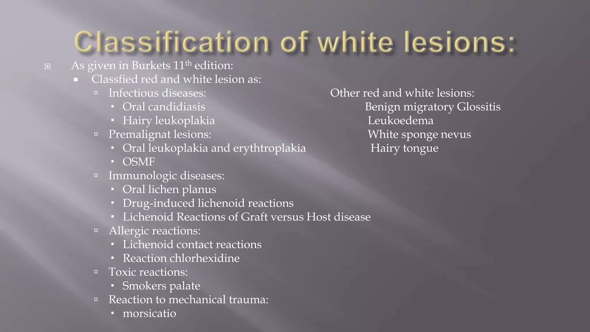 Non keratotic white lesions of the oral cavity | PPTX