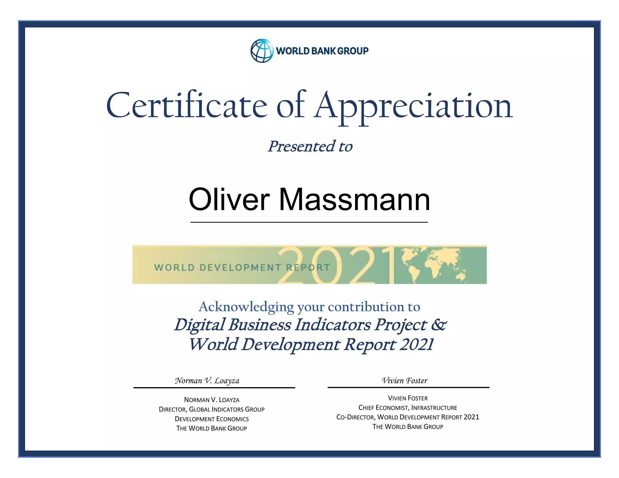 VIETNAM — THE WORLD BANK AWARDED LAWYER IN VIETNAM DR. OLIVER MASSMANN THIS CERTIFICATE OF ...