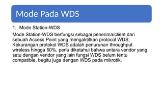Pengertian, mode, dan fungsi WDS (Wireless Distribution System) | PPT
