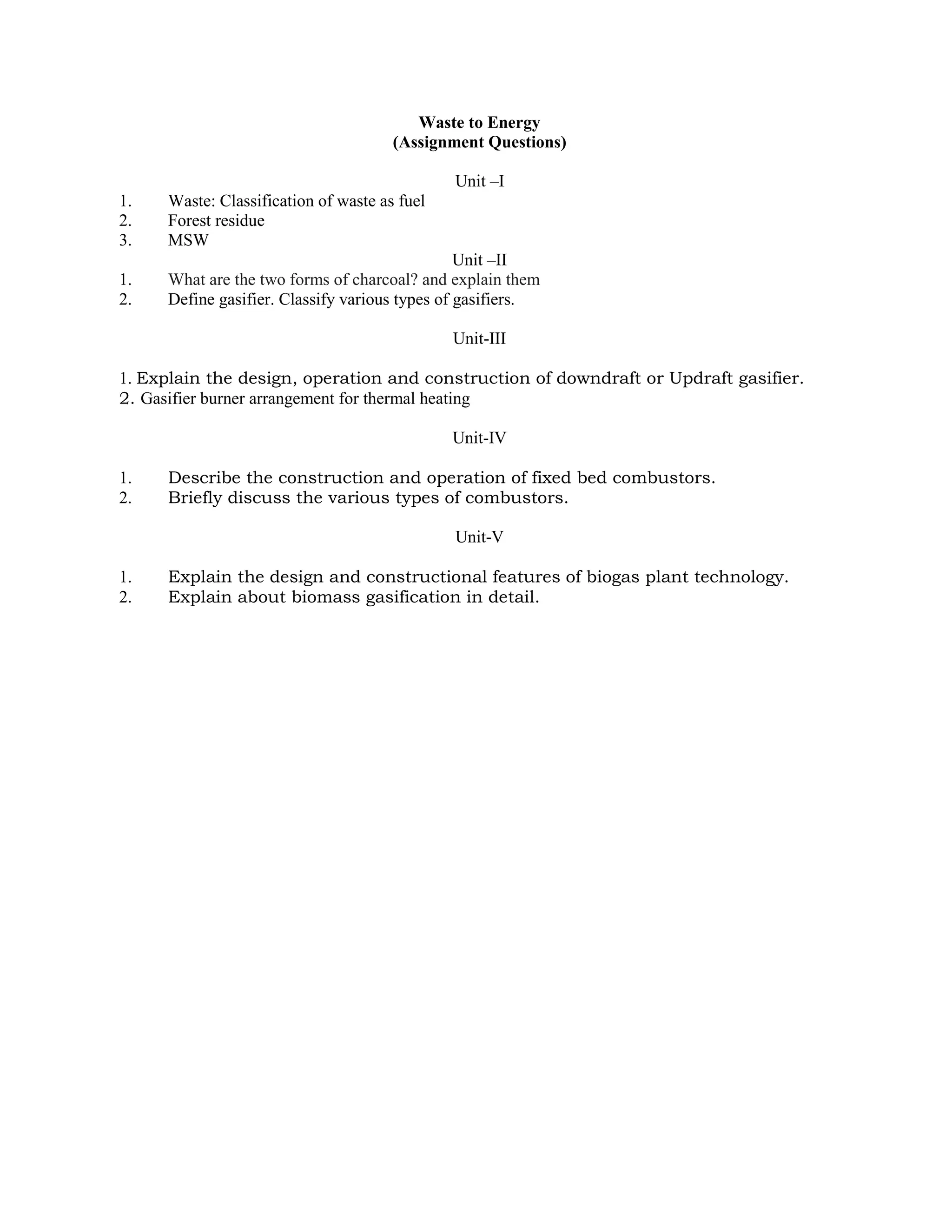 waste to energy for engineering students | DOCX