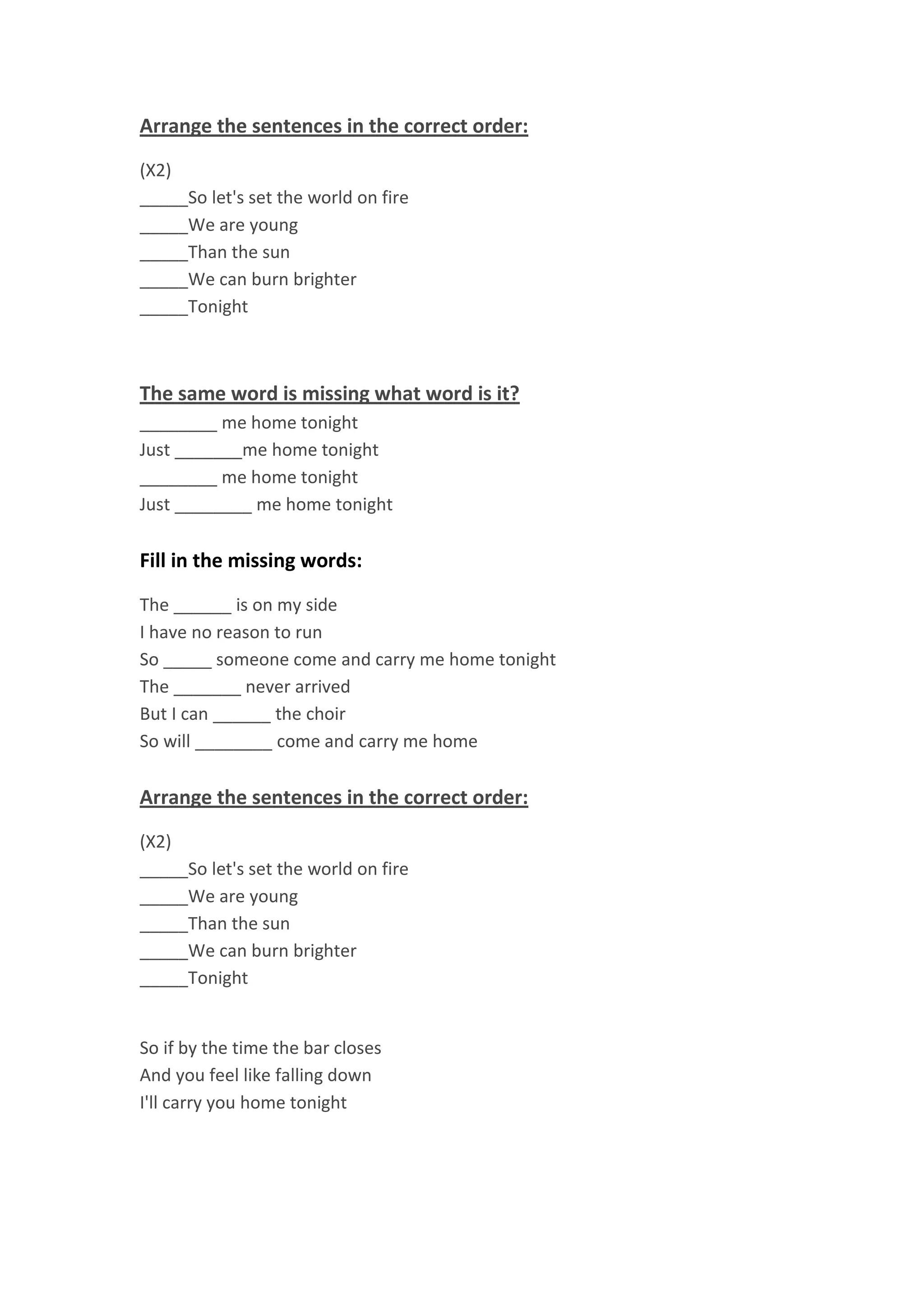 We are young song worksheet | DOC