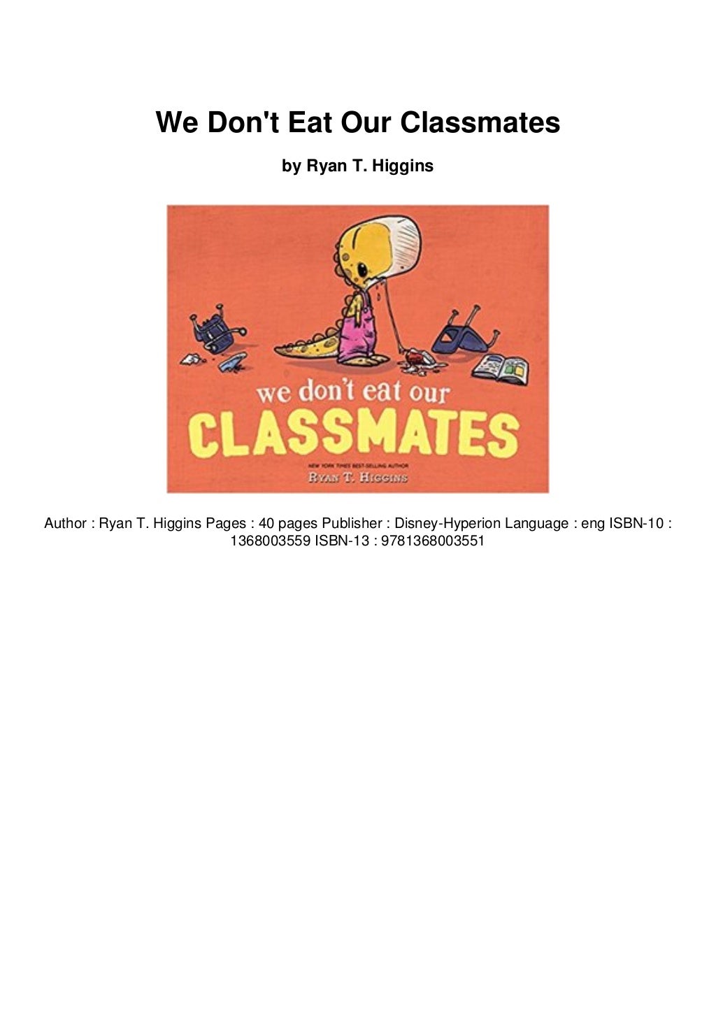 We Don't Eat Our Classmates | Download_online | By - Ryan T. Higgins