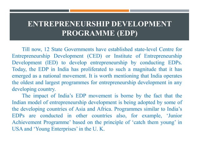 Entrepreneurship Development Programme (EDP) | PPTX | Business ...