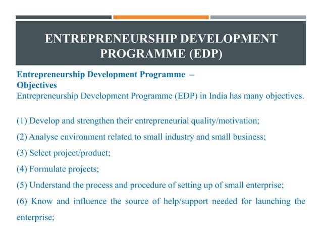 Entrepreneurship Development Programme (EDP) | PPTX | Business ...