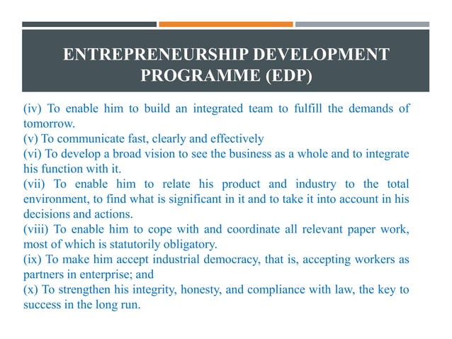 Entrepreneurship Development Programme (EDP) | PPTX | Business Administration | Business