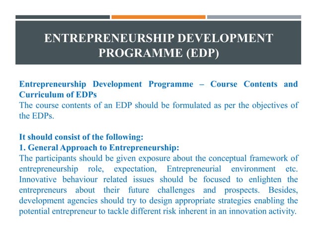 Entrepreneurship Development Programme (EDP) | PPTX | Business ...
