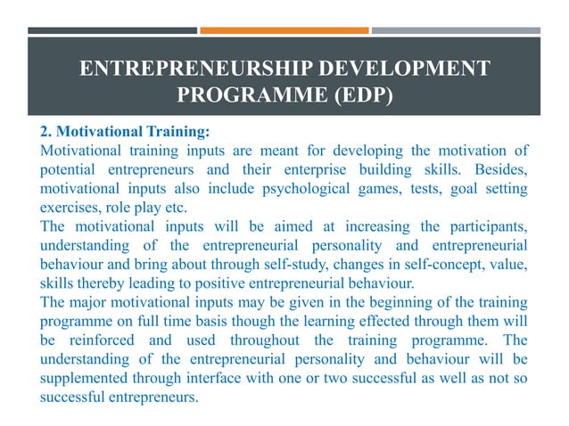Entrepreneurship Development Programme (EDP) | PPTX | Business ...
