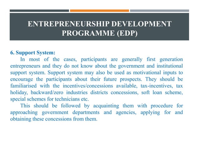 Entrepreneurship Development Programme (EDP) | PPTX | Business ...