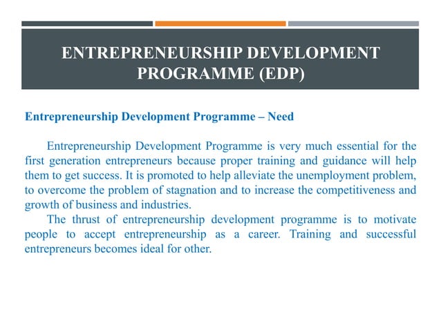 Entrepreneurship Development Programme (EDP) | PPTX | Business ...