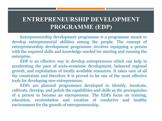 Entrepreneurship Development Programme (EDP) | PPTX | Business ...