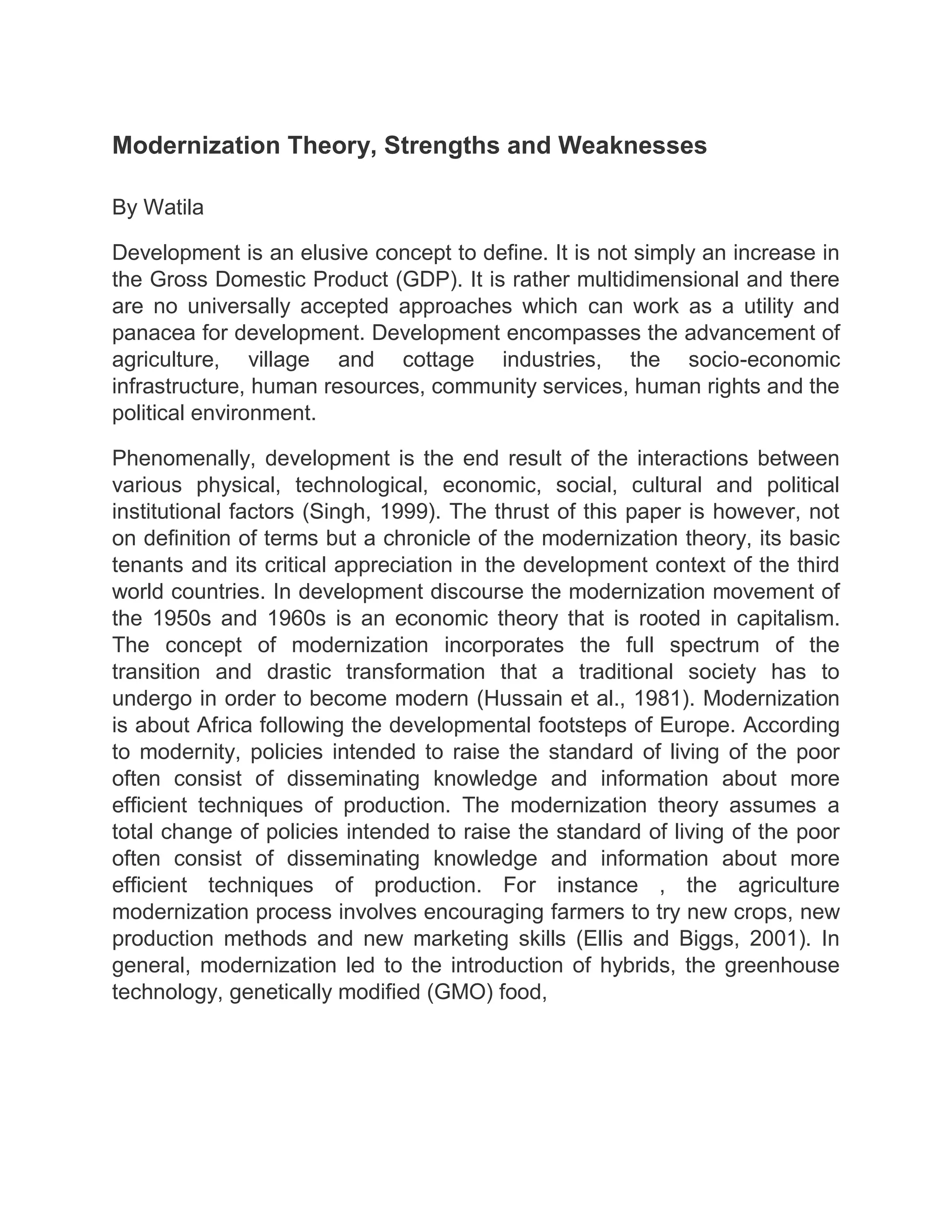 Weaknesses and strenths of modernization theory | DOCX