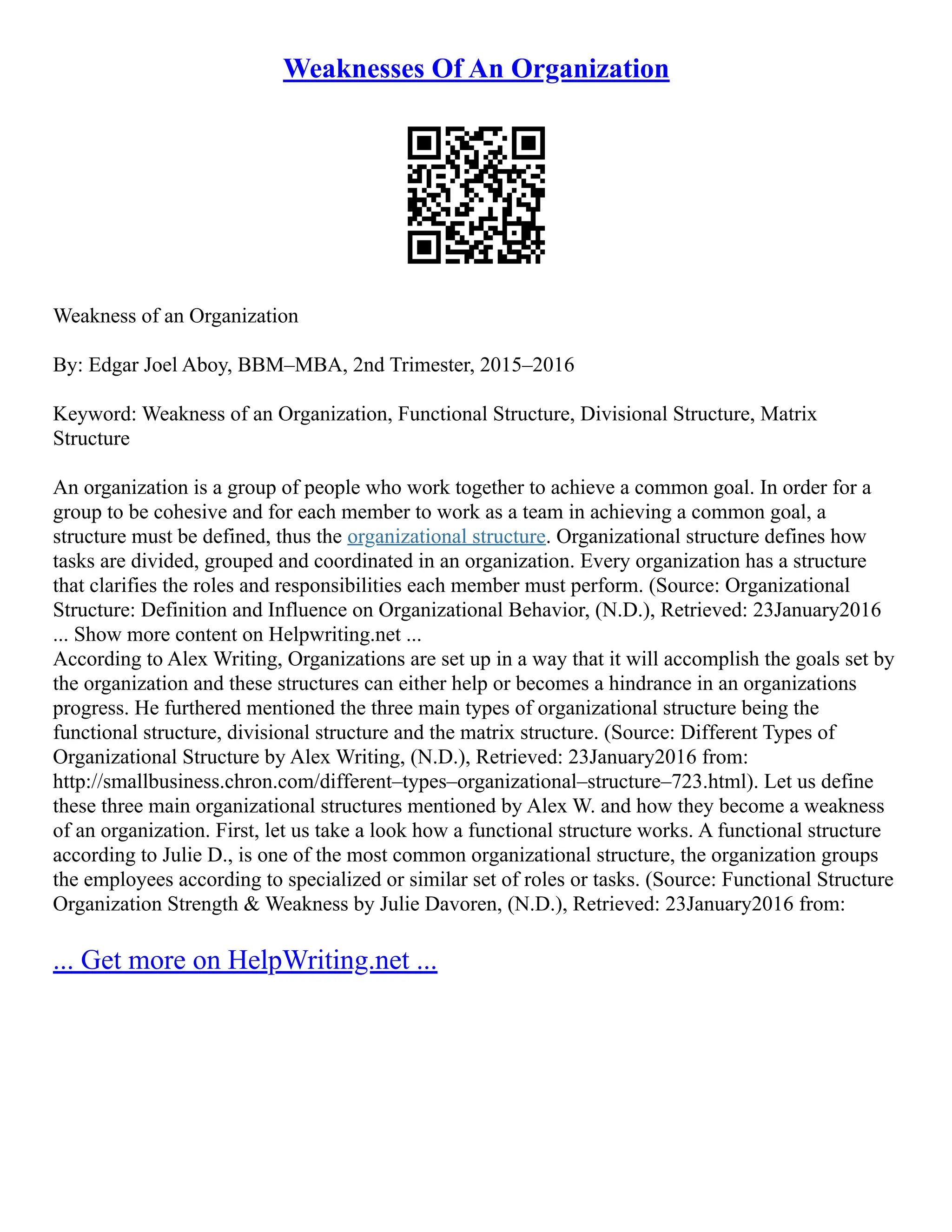 Weaknesses Of An Organization | PDF