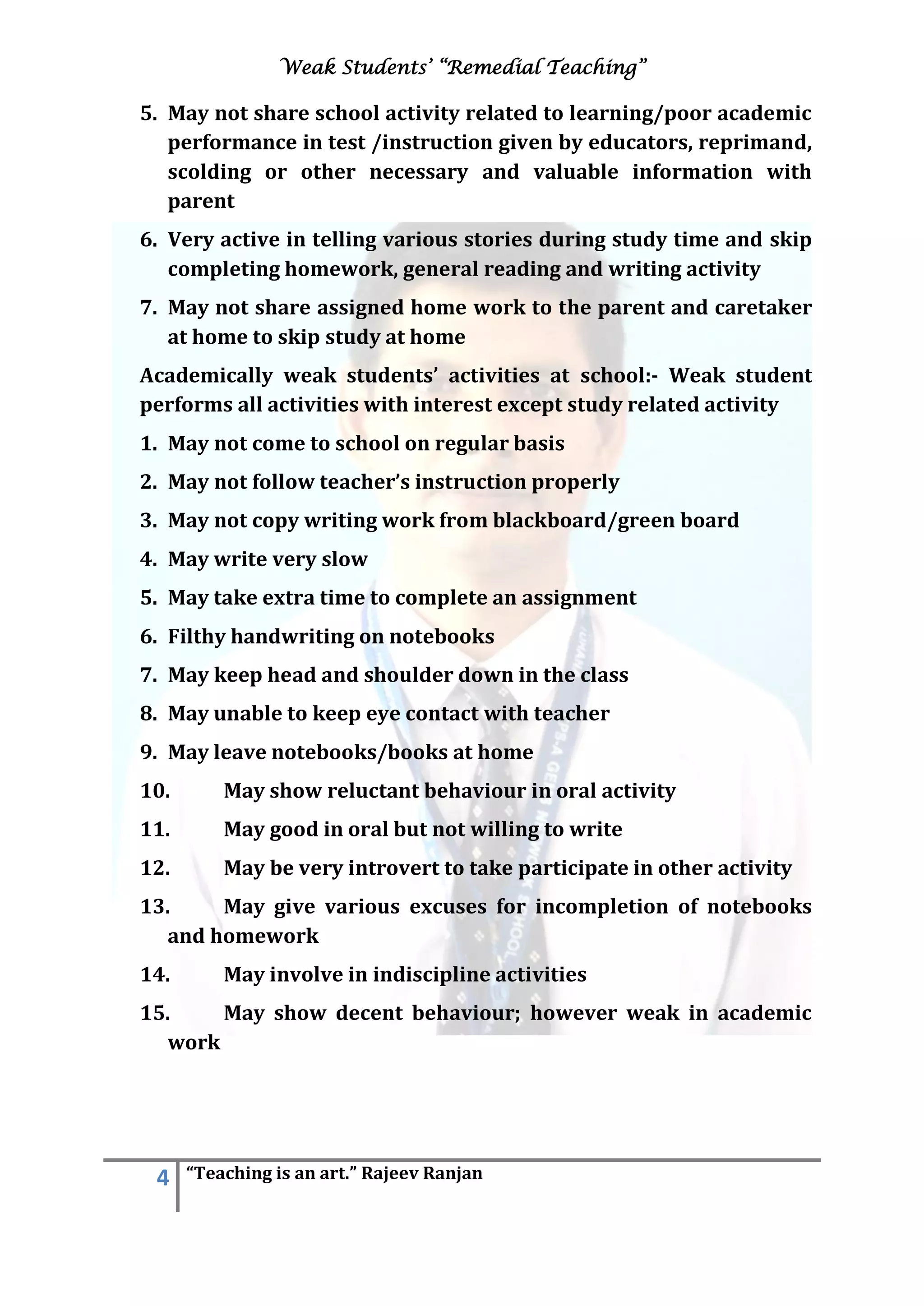 Weak students remedial teaching tips and techniques for teachers and ...