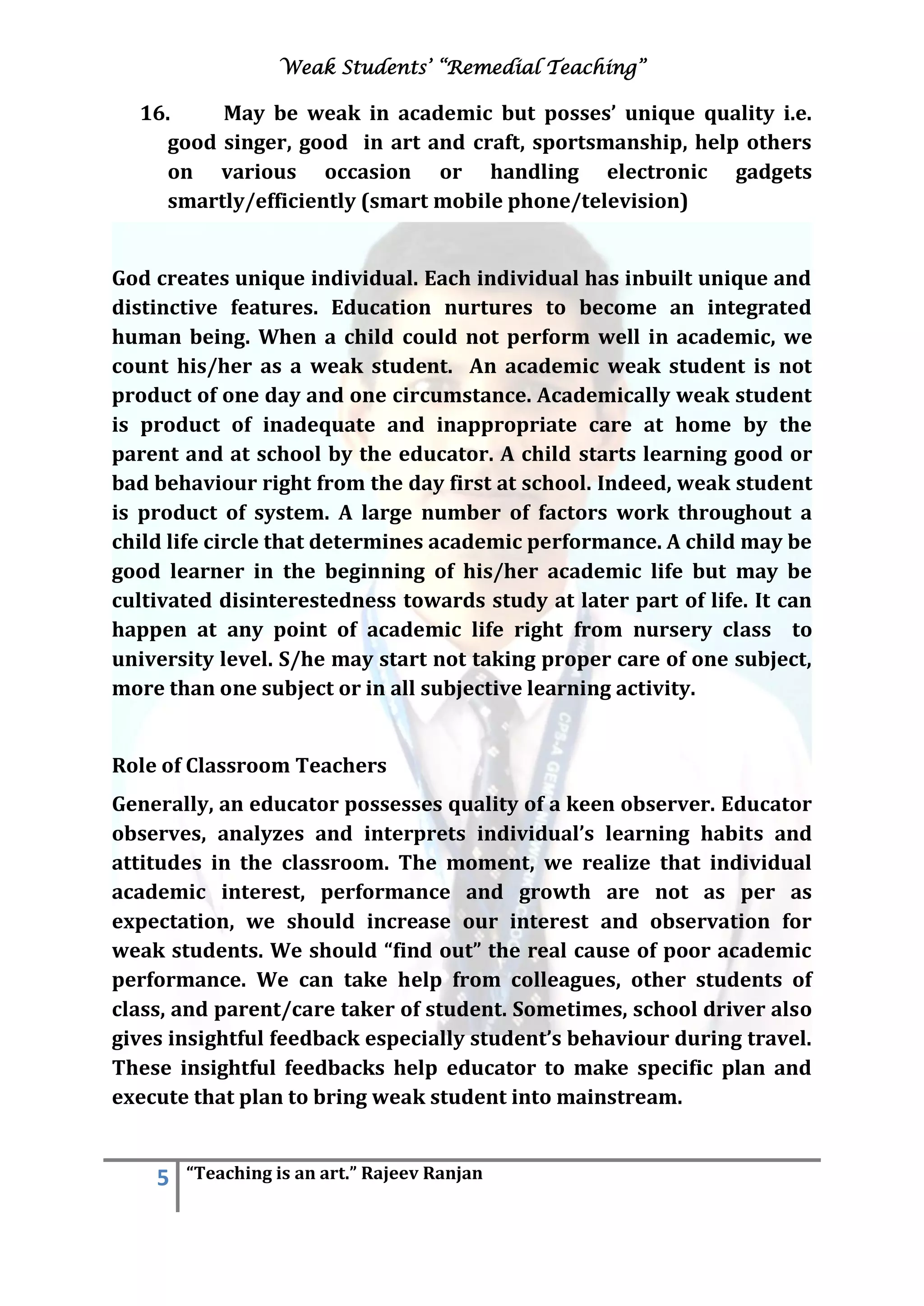 Weak students remedial teaching tips and techniques for teachers and ...