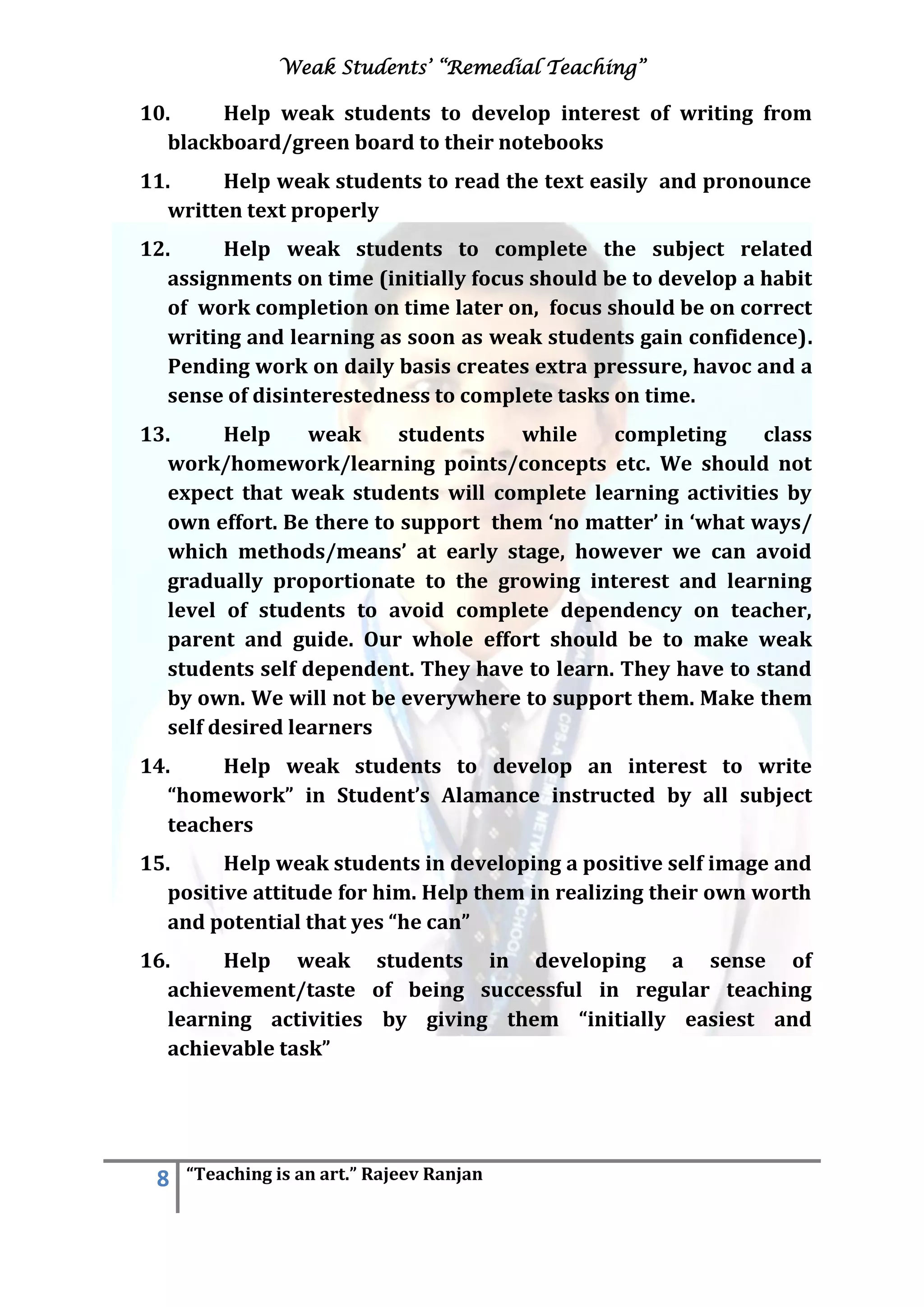 Weak students remedial teaching tips and techniques for teachers and ...