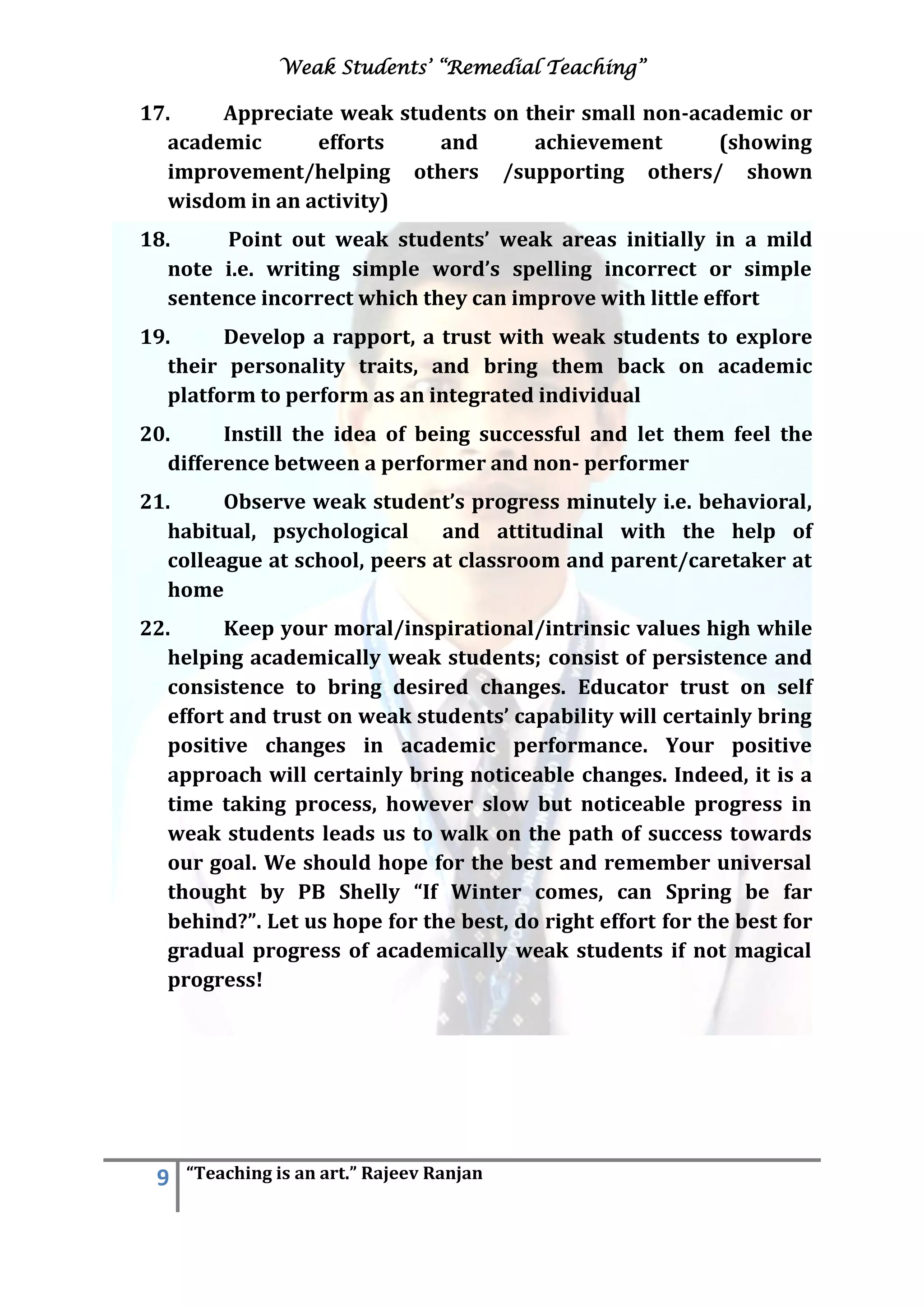 Weak students remedial teaching tips and techniques for teachers and ...