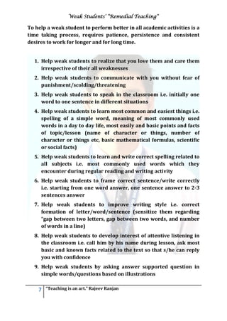 Weak students remedial teaching tips and techniques for teachers and ...