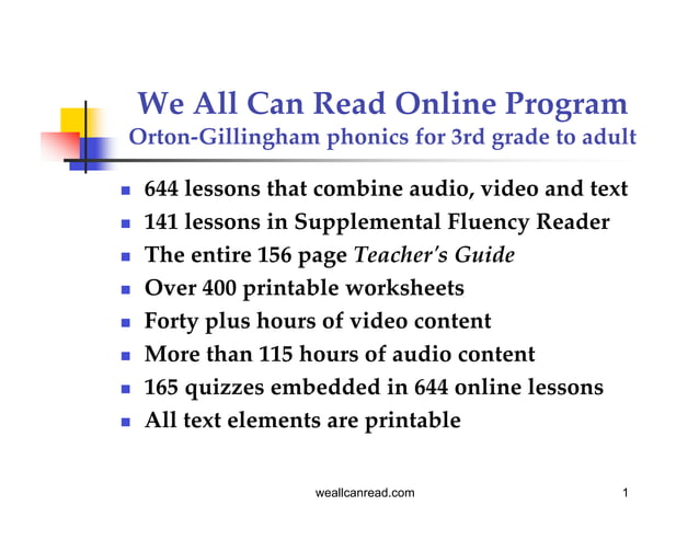 We All Can Read Online Phonics Program Overview | PPT