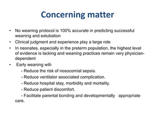 Weaning from mechanical ventilation and extubation by dr tareq | PPTX