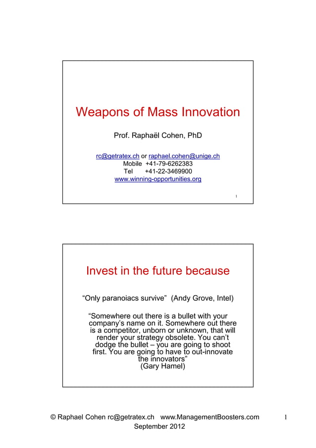 Weapons of mass innovation | By Raphael H. Cohen | Costa Rica handout | PDF