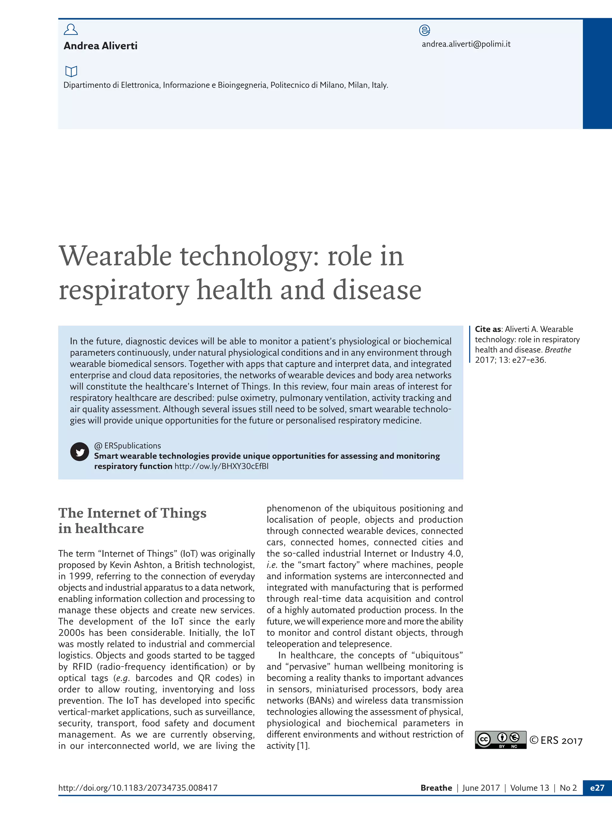 Wearable technology role in respiratory health and disease | PDF