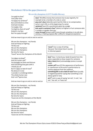 We are the champions lesson plan | DOCX