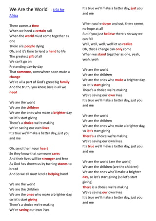 We are the world activities with answers | PDF