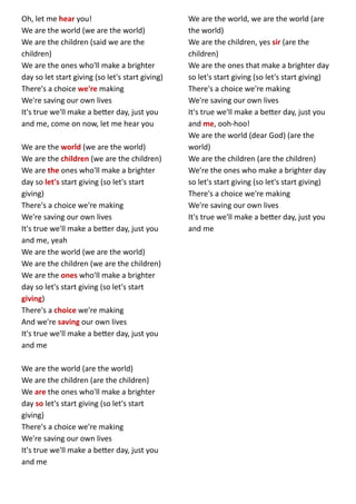 We are the world activities with answers | PDF