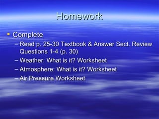 Weather Day 3: Air Pressure, Temperature & Altitude | PPT
