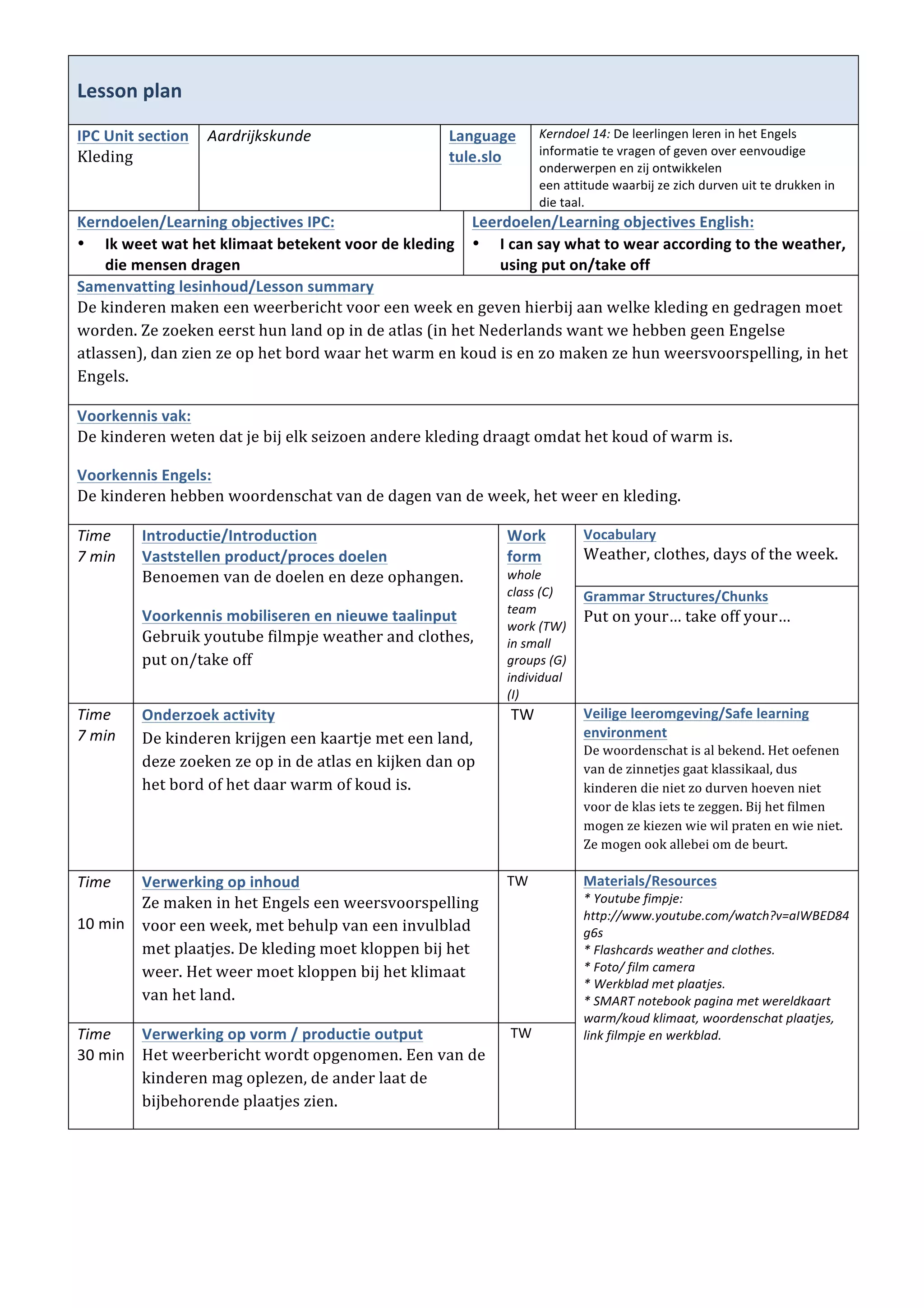 Weather and clothes lesson plan 1 | PDF